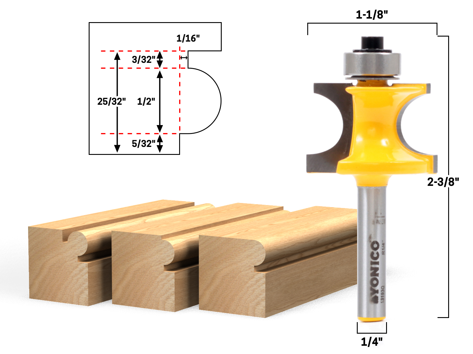 Yonico 1/4" Radius Corner Bead/Beading Router Bit - 1/2" Shank - 13108 ...