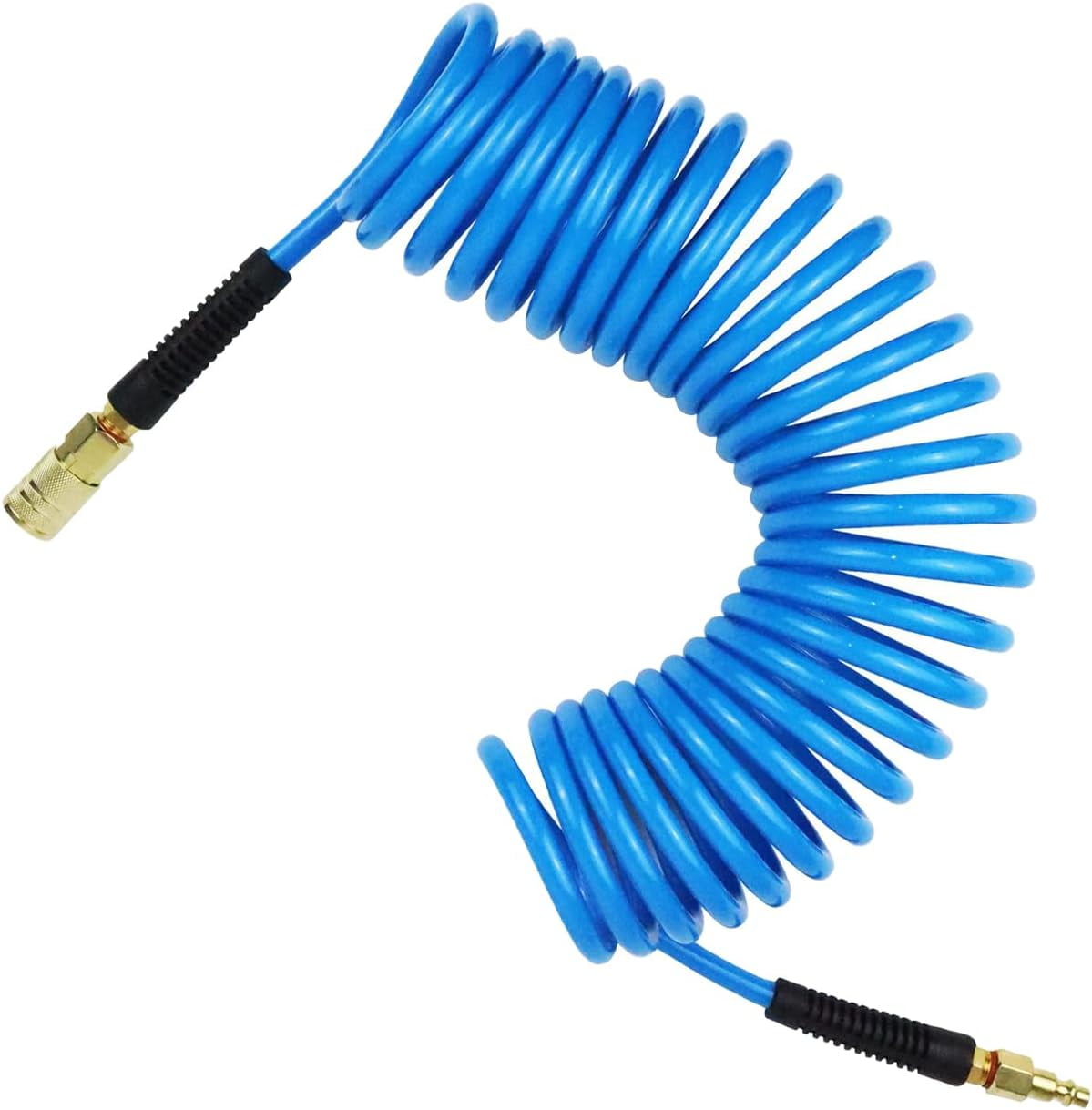 1/4" Recoil PU Air Hose with Quick Connect Fittings, 25FT Lightweight ...