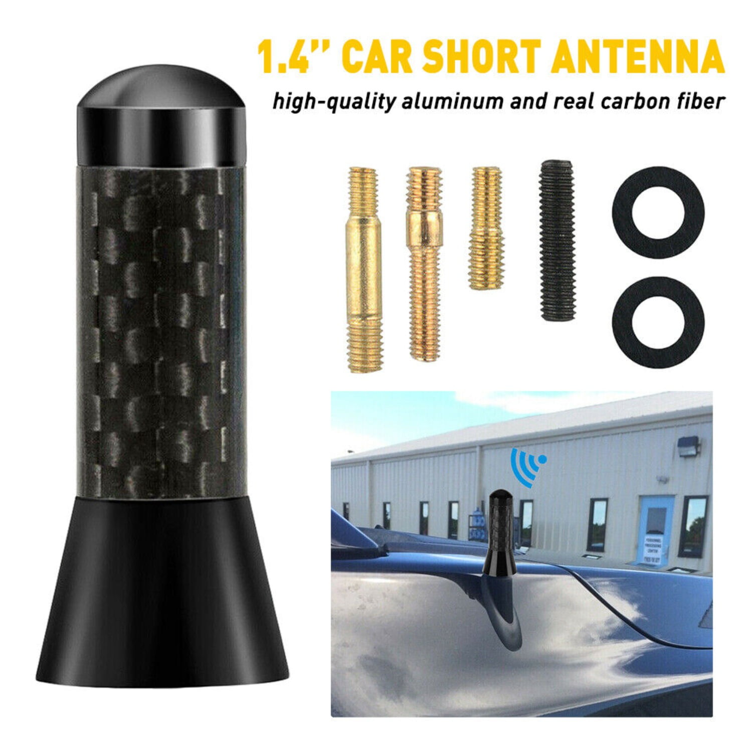 1.4" Short Car Antenna Aerial Radio AM/FM Mast Carbon Black Fits ...