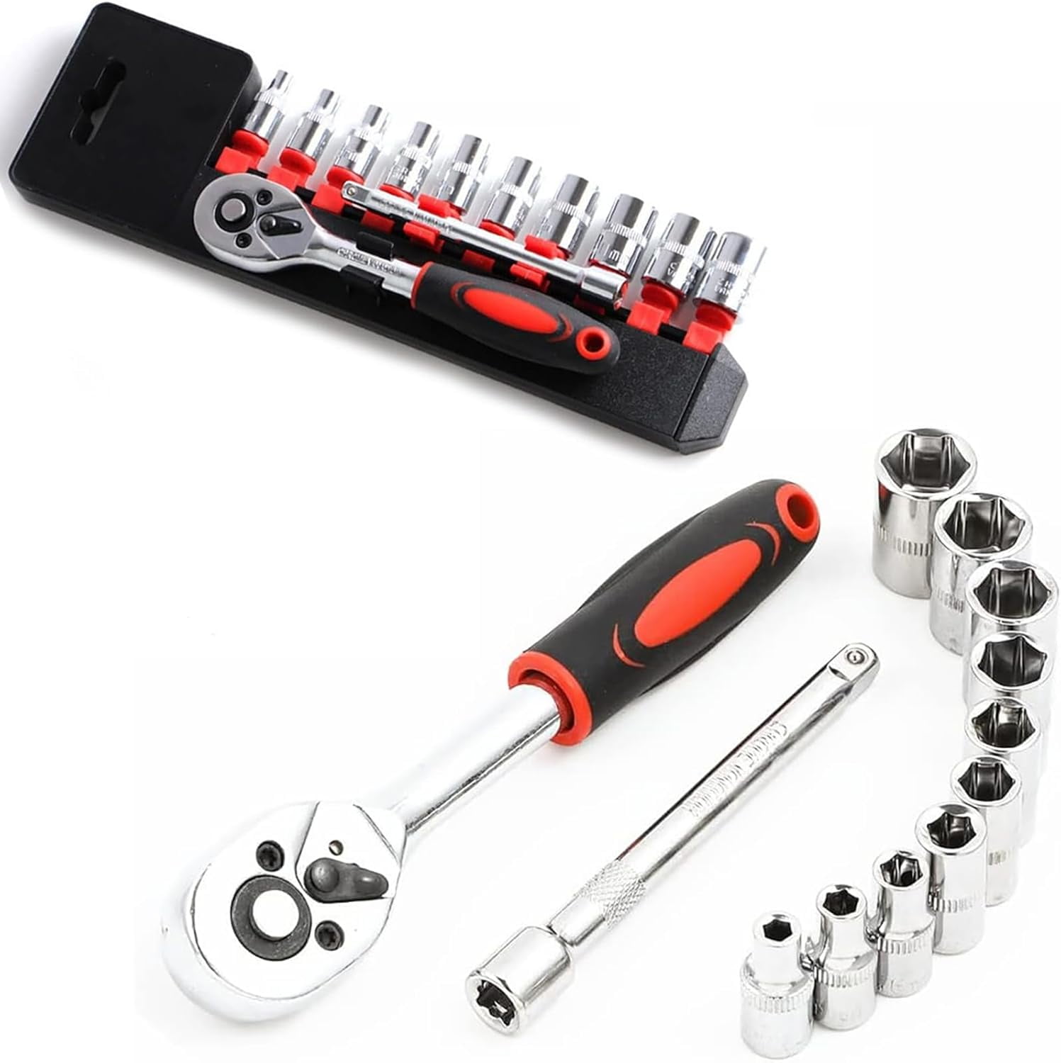 1/4” Socket Wrench Set – 12 Pcs Ratchet Tool Kit with Reversible Quick ...
