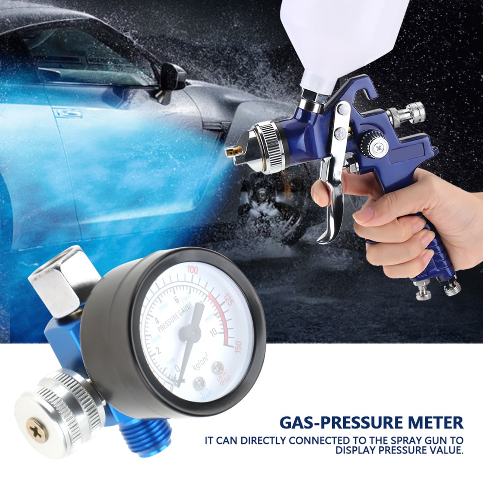 1/4” Spray Paint Gun Air Pressure Regulator Pressure Gauge Pneumatic ...