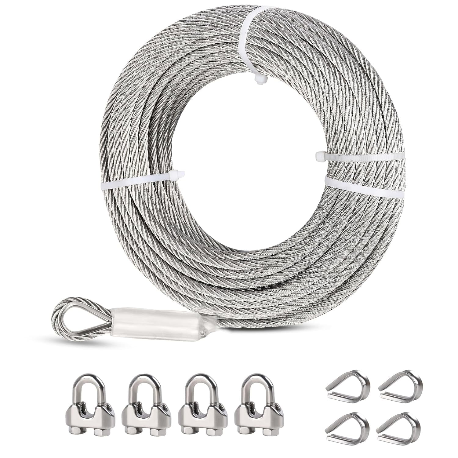 1/4 Stainless Steel Cable, 150ft Wire Rope with Wire Rope Clamps and ...