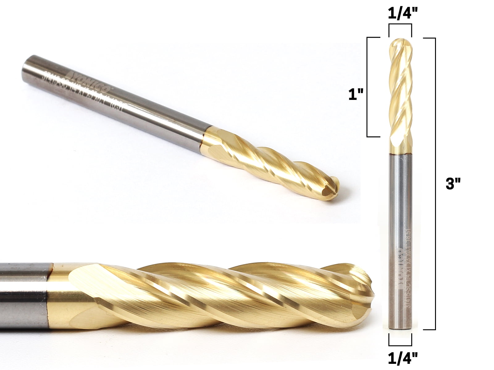 1/4" Tapered Ballnose Spiral ZRN Coated CNC Router Bit - 1/4" Shank ...