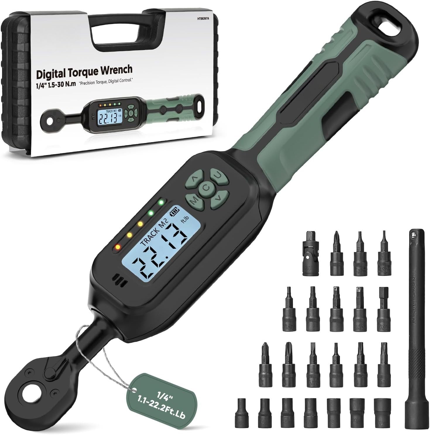 1/4 Torque Wrench Digital(1.1-22.2Ft.Lb) +-2% Accuracy Digital Torque ...