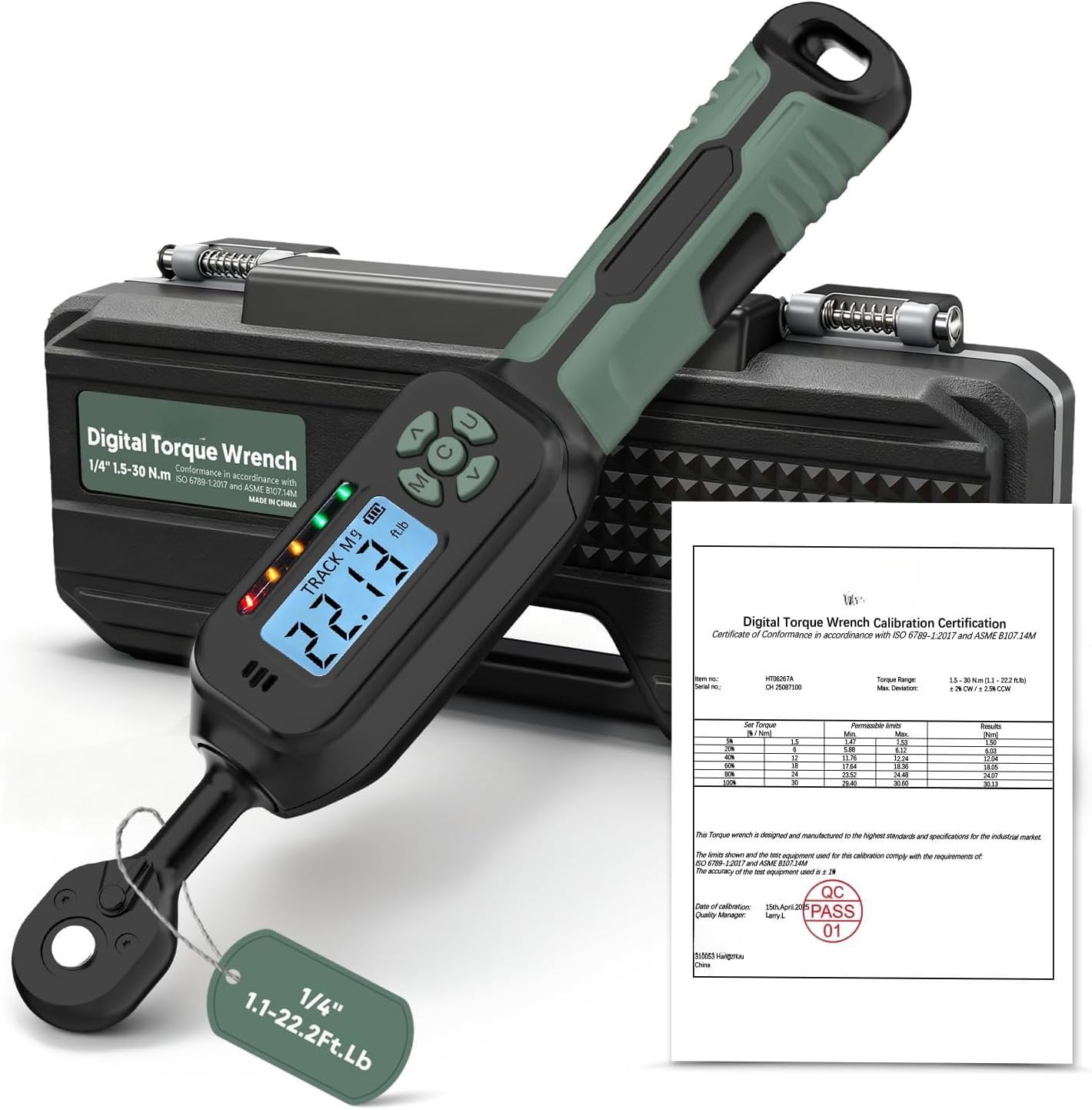 1/4 Torque Wrench Digital(1.1-22.2Ft.Lb) +-2% Accuracy Digital Torque ...