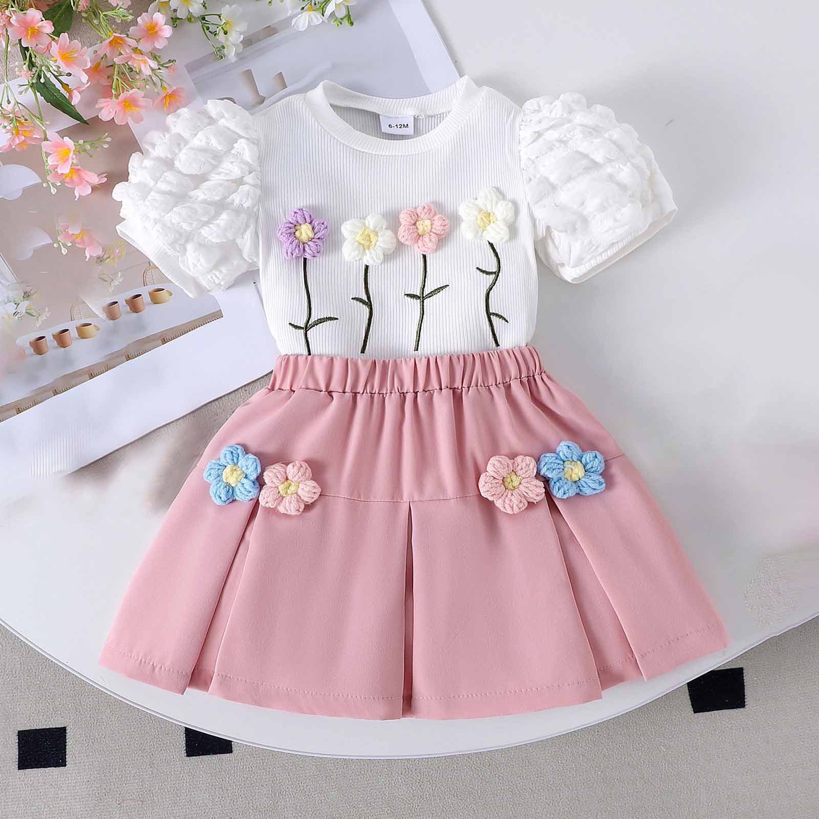 1-4 Years Girls' Fashion Sleeve Three Dimensional Flower Elastic Waist ...