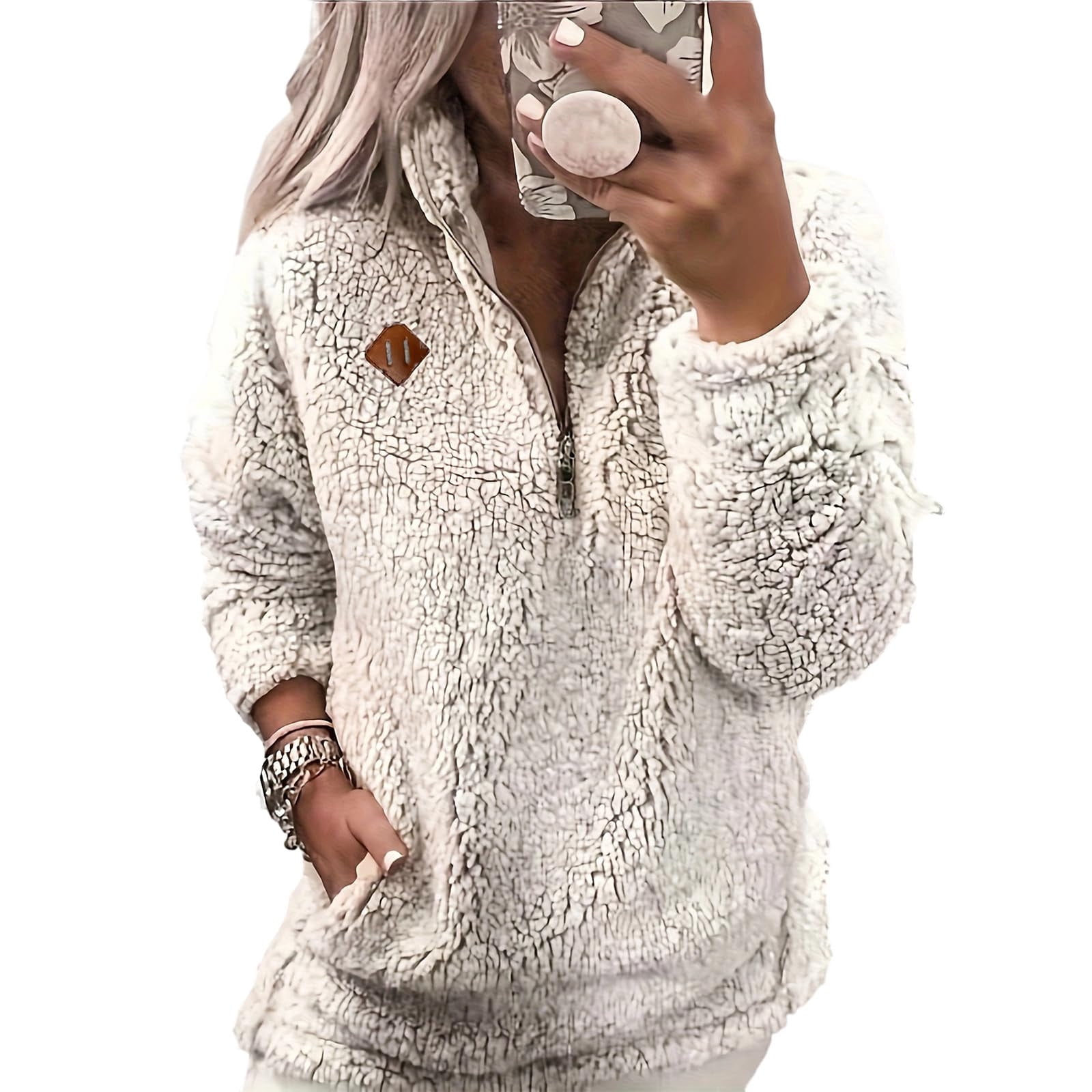 1/4 Zip Sherpa Fleece Sweaters for Women Winter Casual Warm Pullover ...