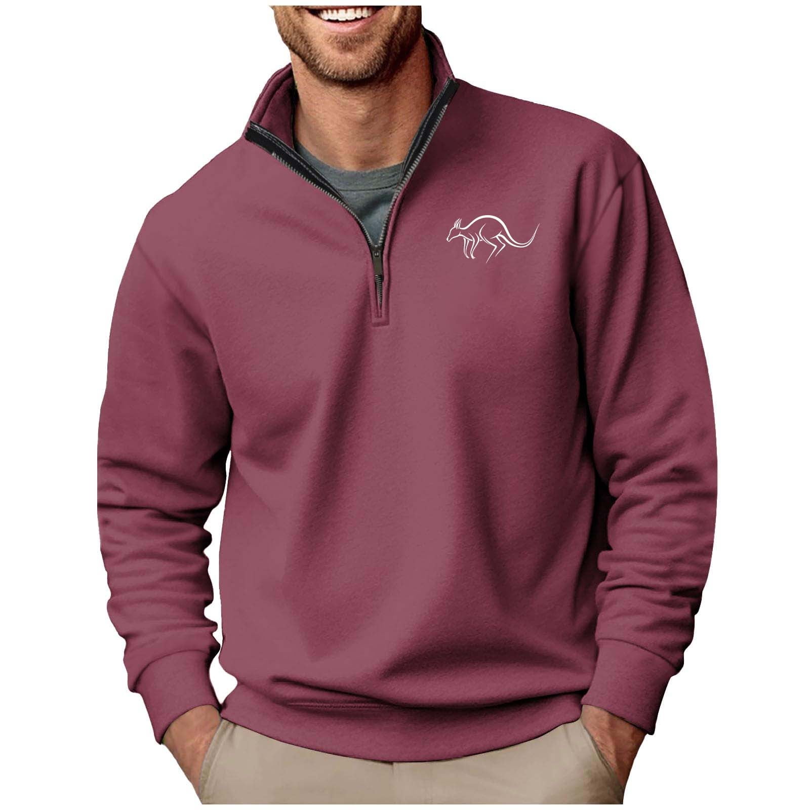 1/4 Zip Sweatshirts Mens,Men Kangaroos Printed Half Zip Sweat Shirts ...