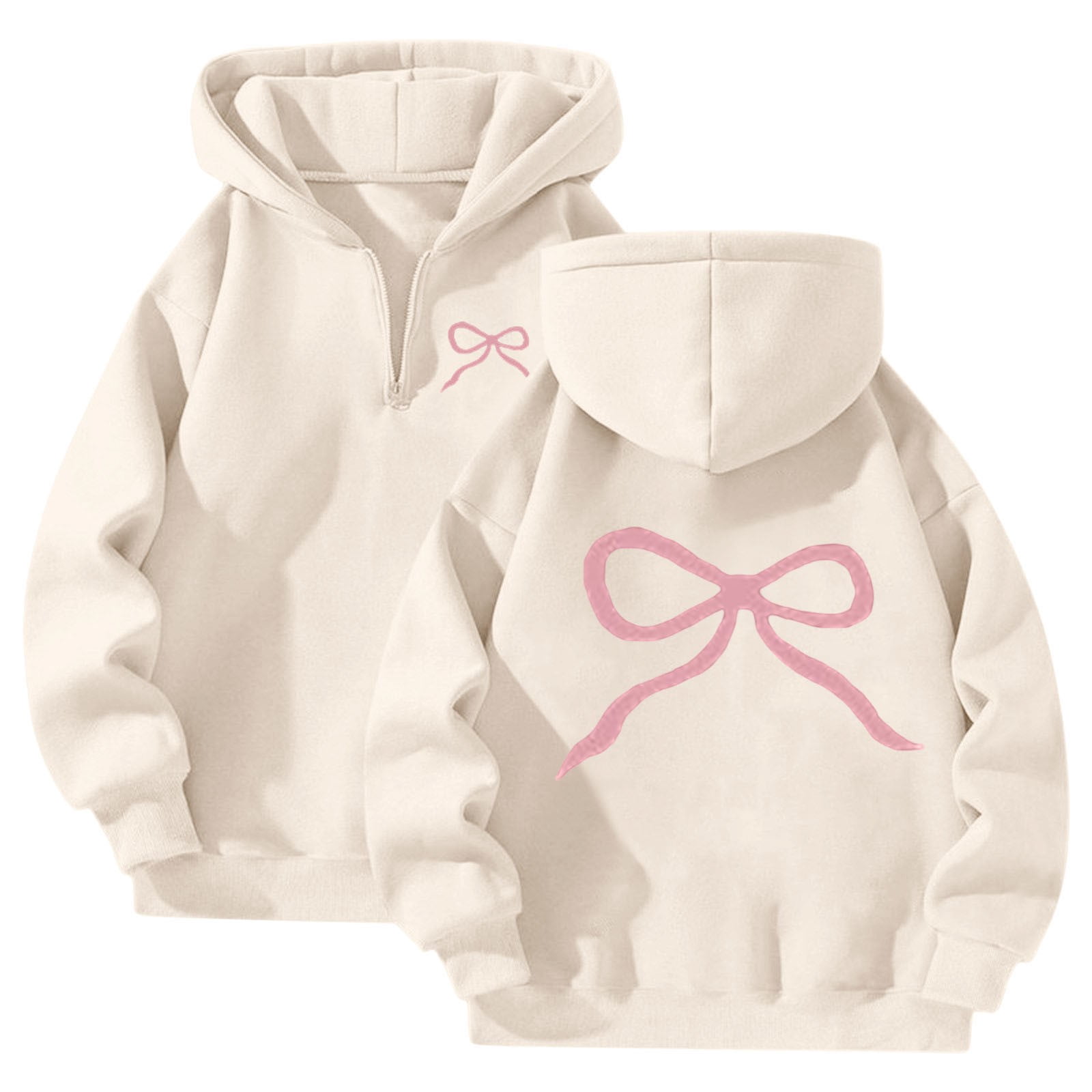 1/4 Zipper Oversized Sweatshirts for Women Pink Bow Hoodies Cute Preepy ...