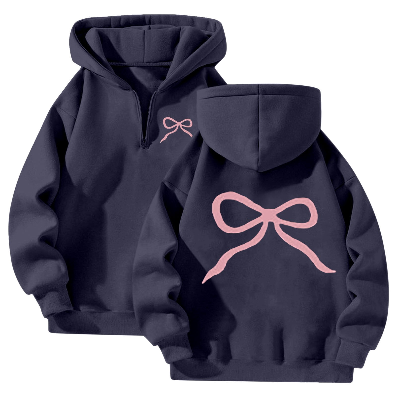 1/4 Zipper Oversized Sweatshirts for Women Pink Bow Hoodies Cute Preepy ...