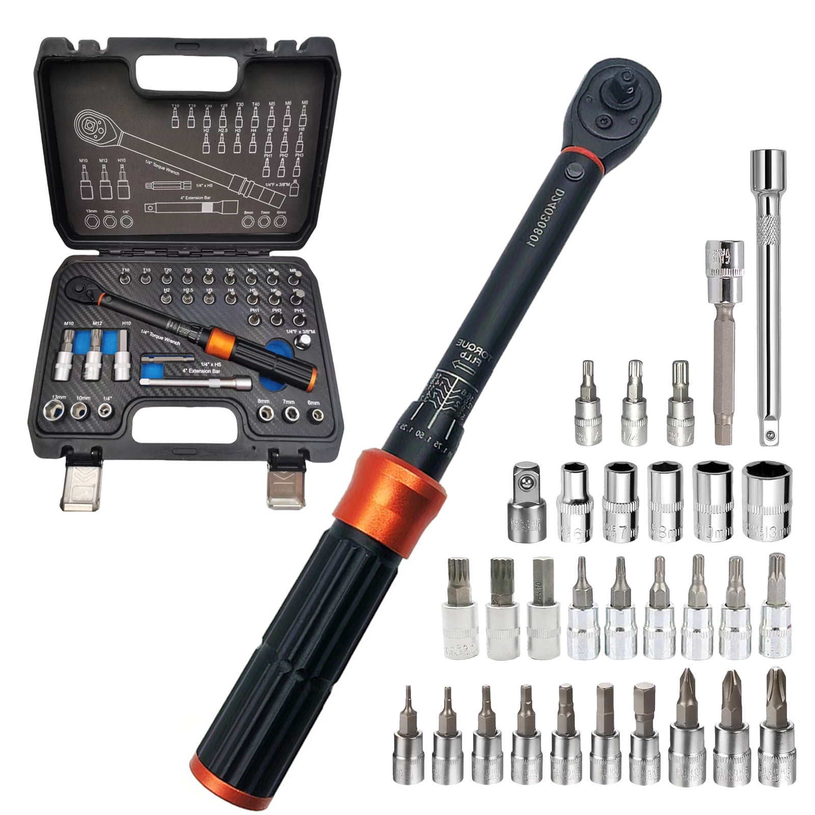 1/4-inch Drive Click Torque Wrench, 32PC Dual-Direction Adjustable ...