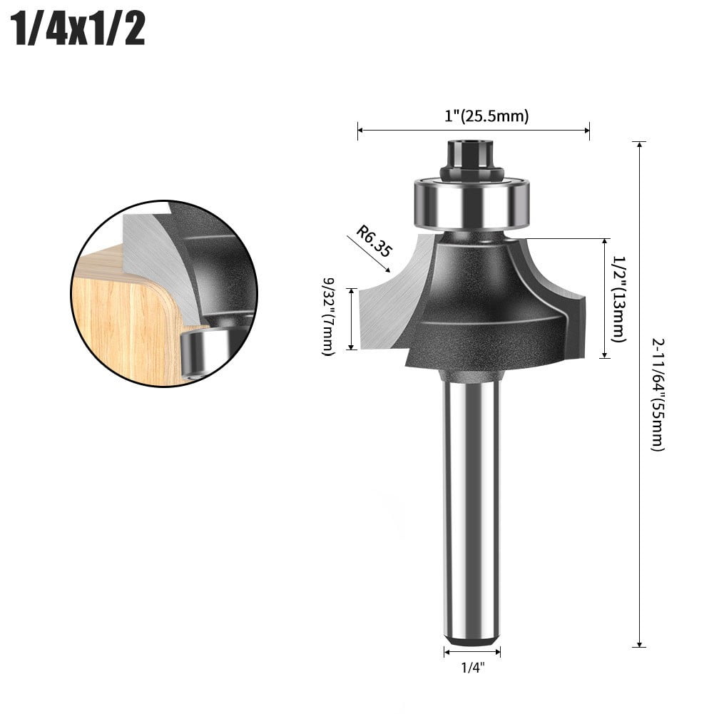 1/4 shank Corner Round Over Router Bit with BearingMilling Cutter for ...