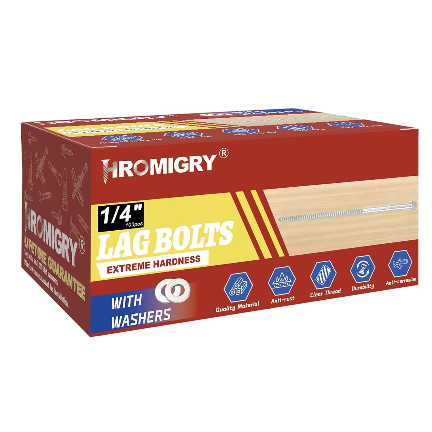 1/4" x 2" Lag Bolts (100 Pcs) 1/4 inch Screws for Wood, Heavy Duty Hex ...