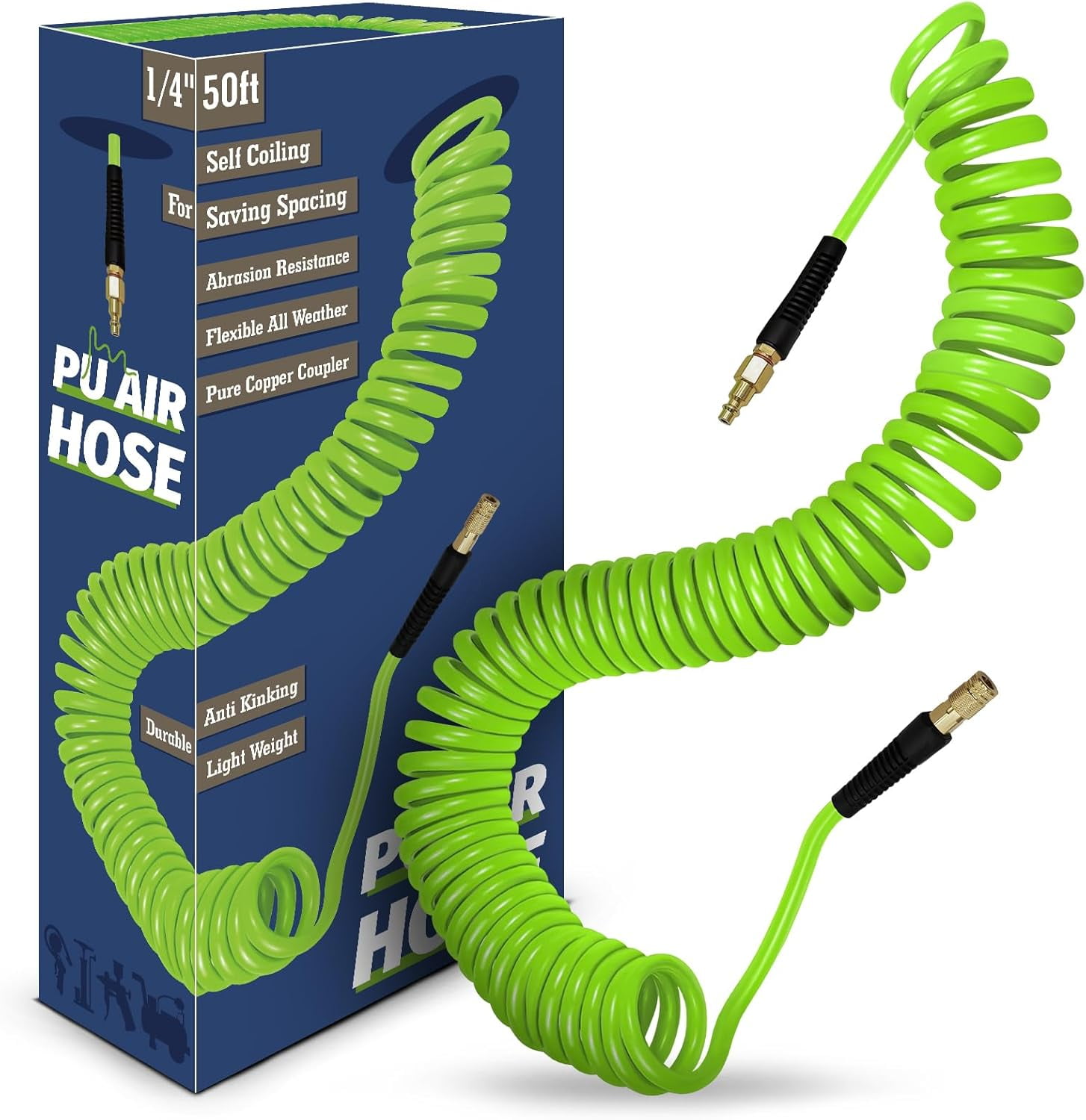 1/4 in x 25 ft Polyurethane Air Hose with Bend Restrictor, Air ...