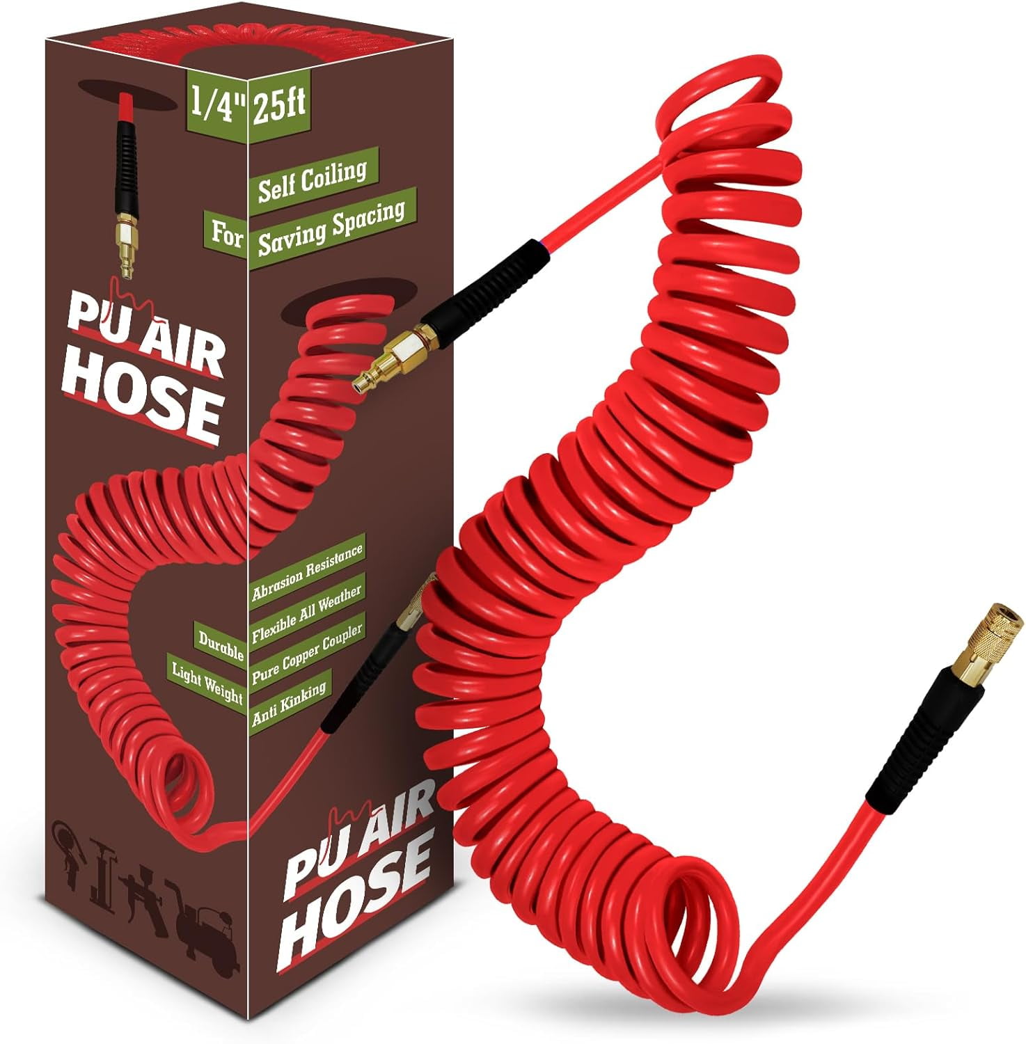 1/4 in x 25 ft Polyurethane Air Hose with Bend Restrictor, Air ...