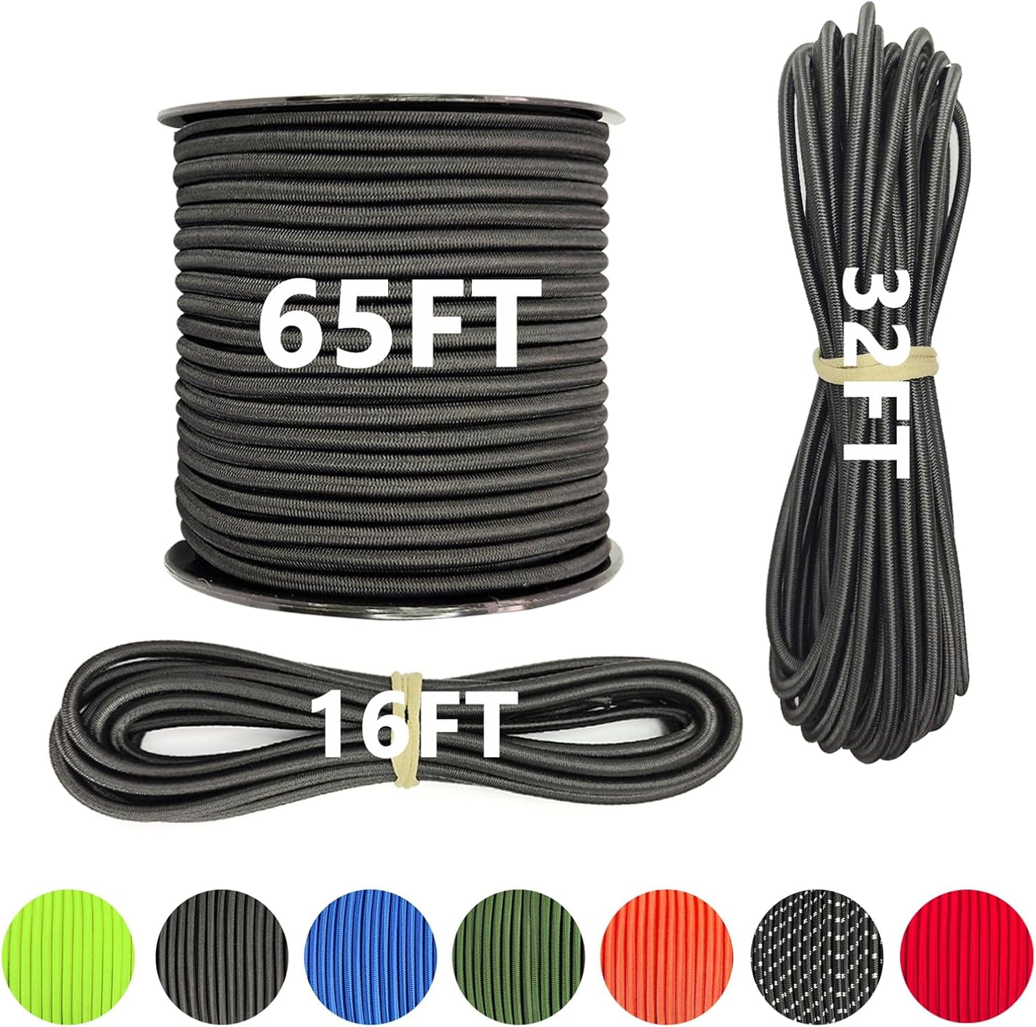 1/4" x 32' Marine Grade Bungee Cord Elastic Shock Cord, Kayak Stretch ...