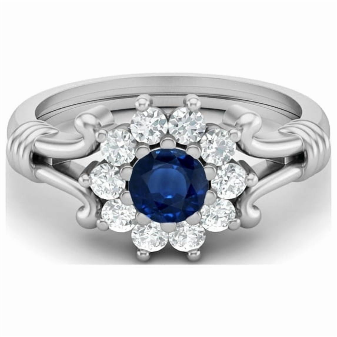 1.40 CTW 4.5mm Round Cut Lab-Created Blue Sapphire 14K White Gold ...