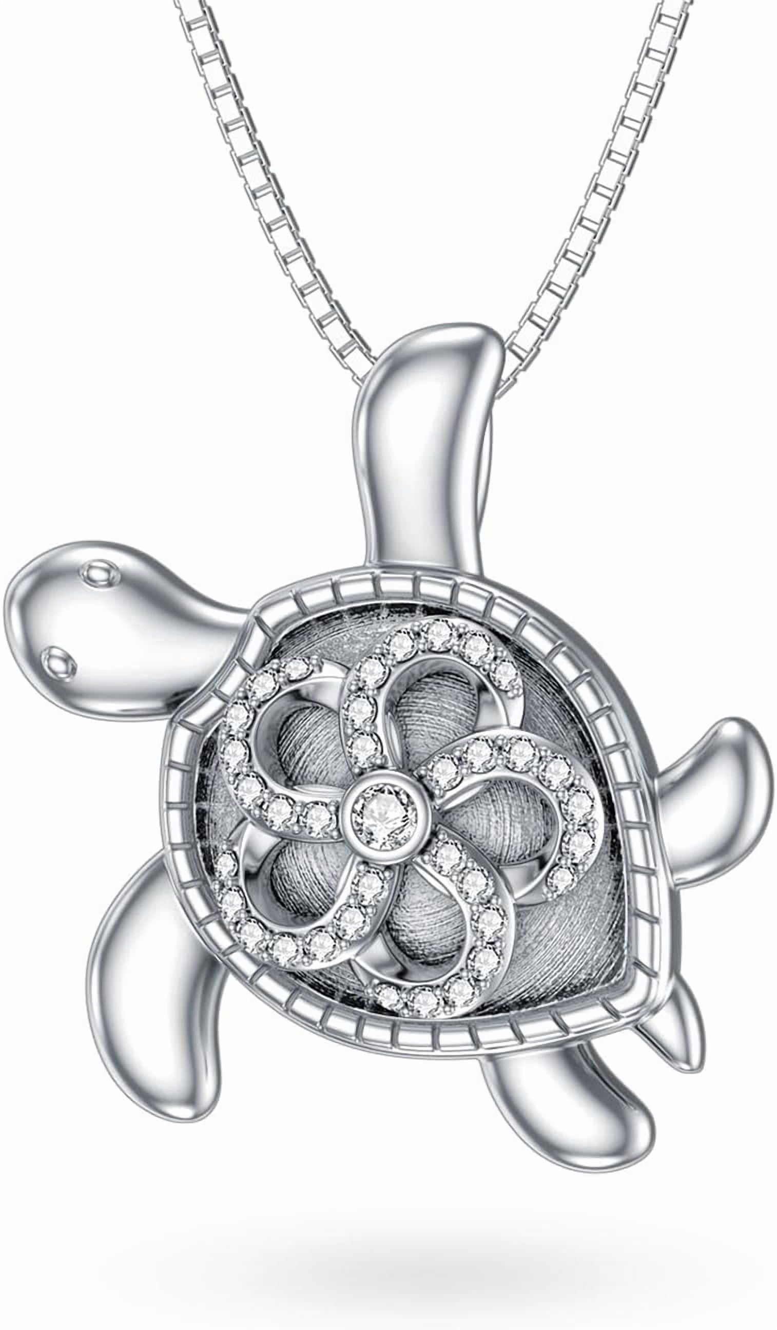 1/40 Carat Diamond Sea Turtle Necklace for Women 925 Sterling Silver ...