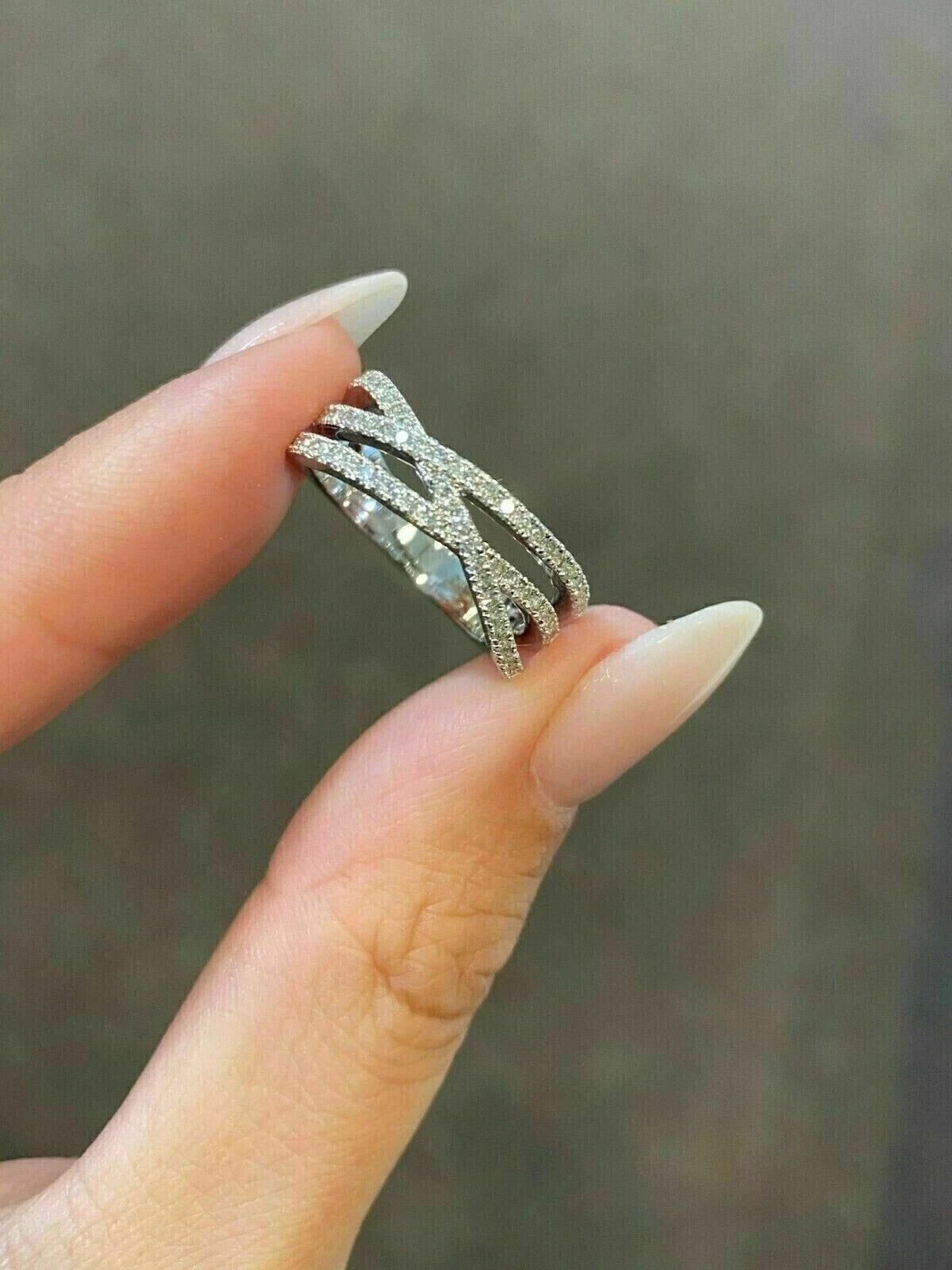1.40Ct Lab-Created Diamond Round Eternity Wedding Band 14K White Gold ...