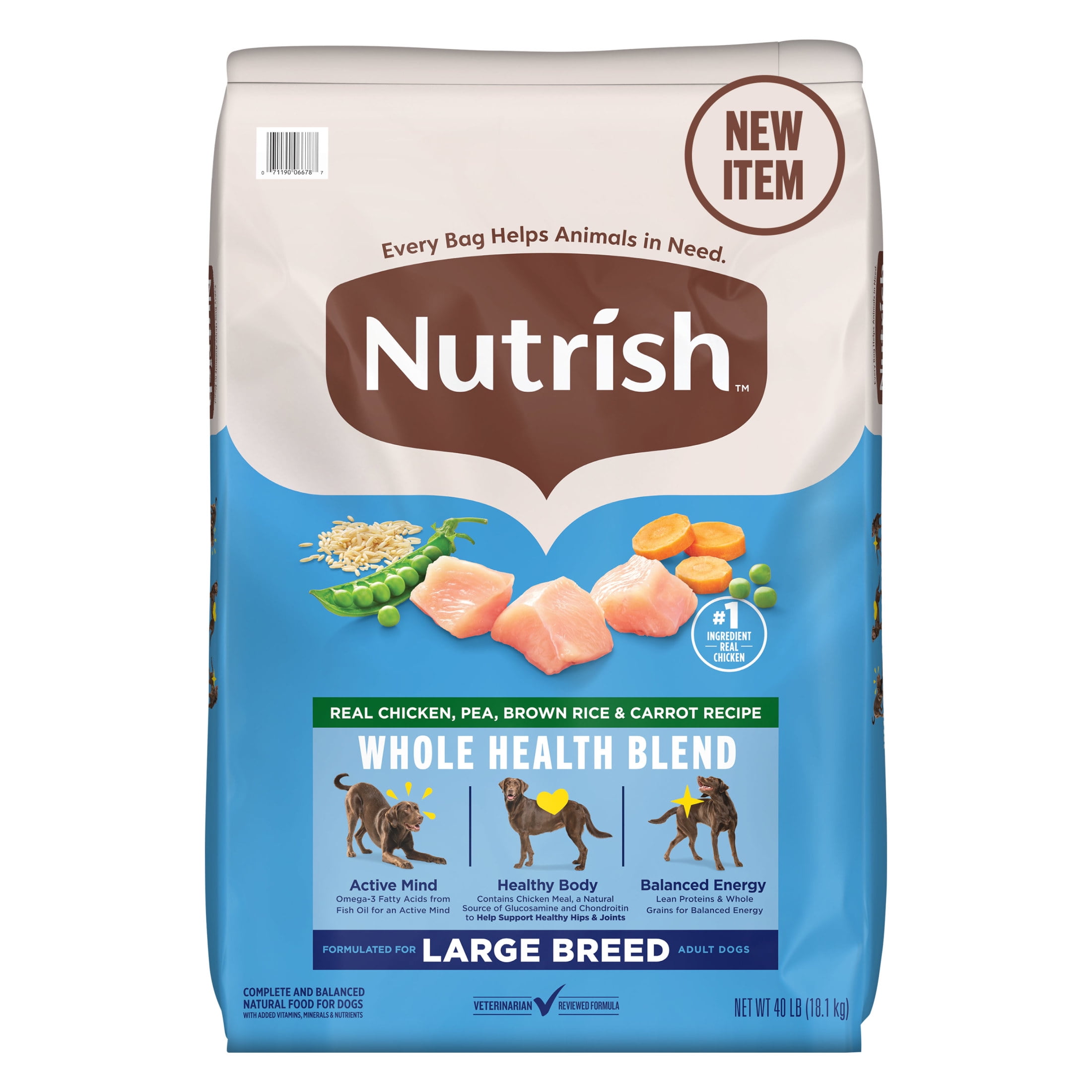 Nutrish Large Breed Real Chicken, Pea, Brown Rice & Carrot Recipe Whole ...