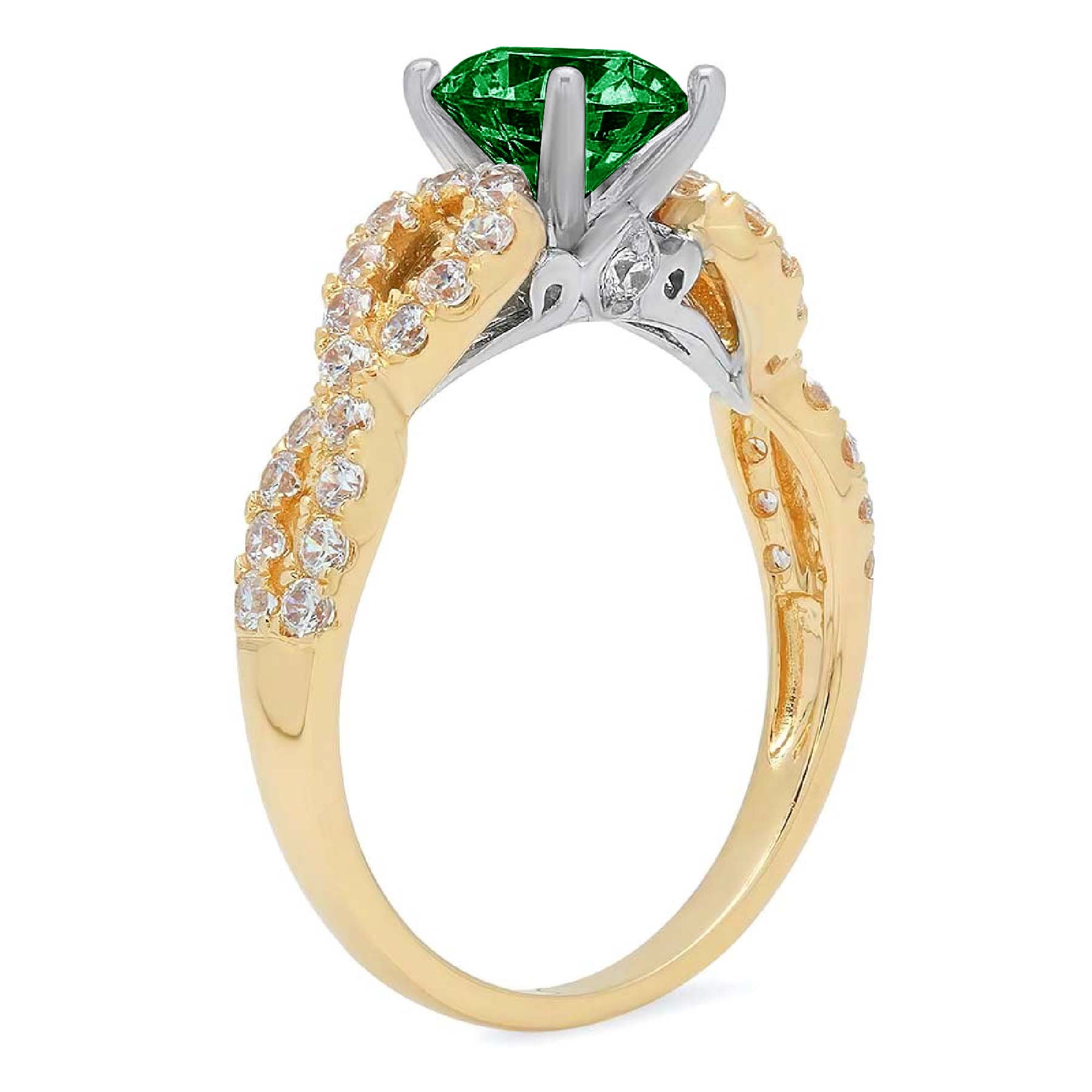 1.42 ct Round Cut Simulated Emerald Solitaire with Accents Engagement ...