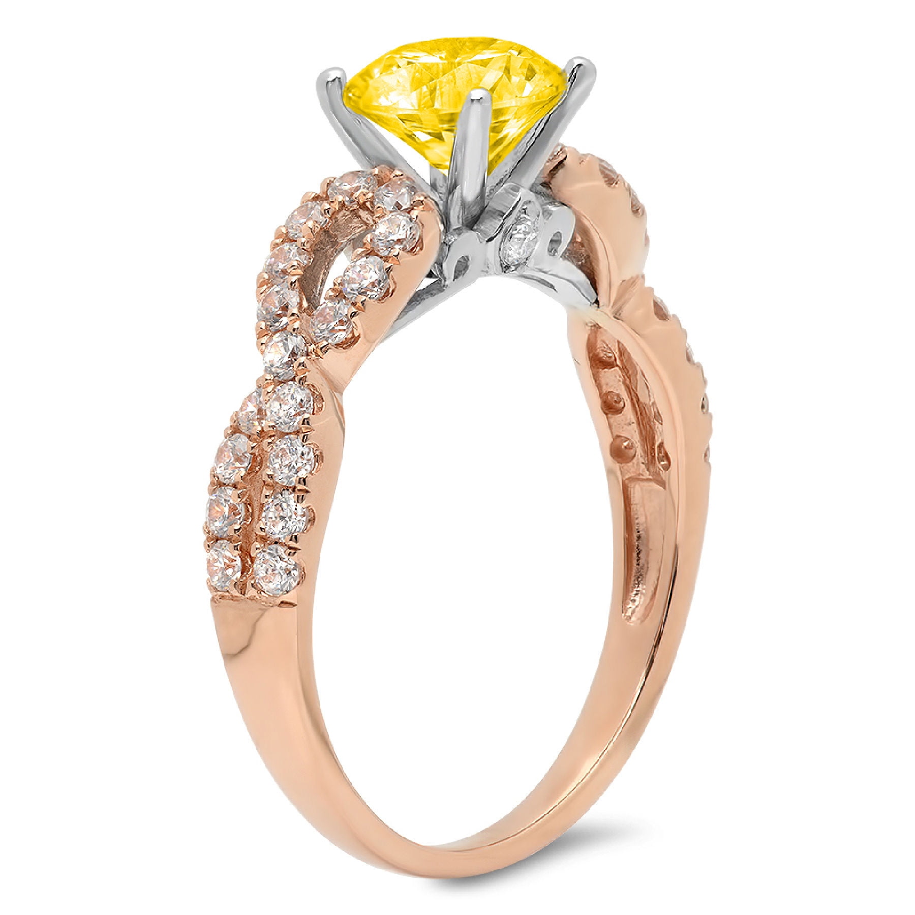 1.42 ct Round Cut Simulated Yellow Diamond Solitaire with Accents Engagement Ring for Women in ...