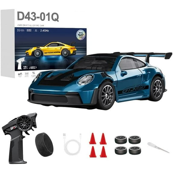 1:43 Scale 2.4G 4WD Alloy RC Drift Car with Gyro Stabilizer, Silent ...