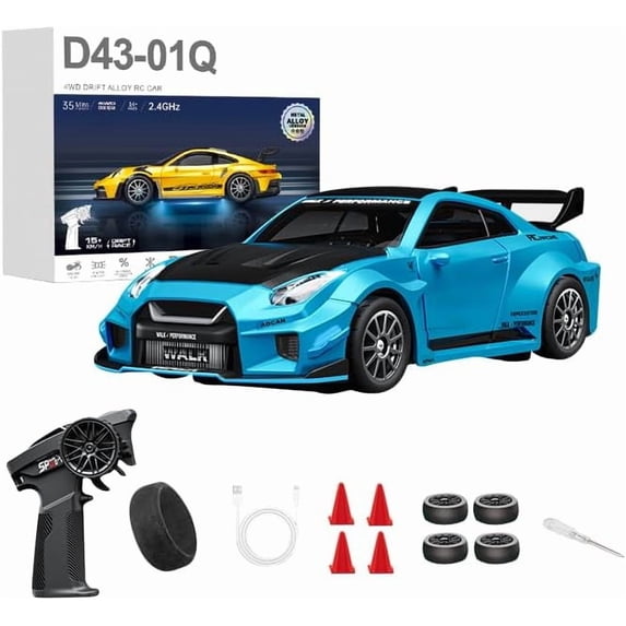 1:43 Scale Alloy 4WD RC Drift Car with Gyro, 2.4GHz Full Proportional ...