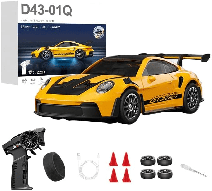 1/43 Scale Alloy RC Drift Car with Adjustable Gyroscope, 2.4G 4WD 2 ...