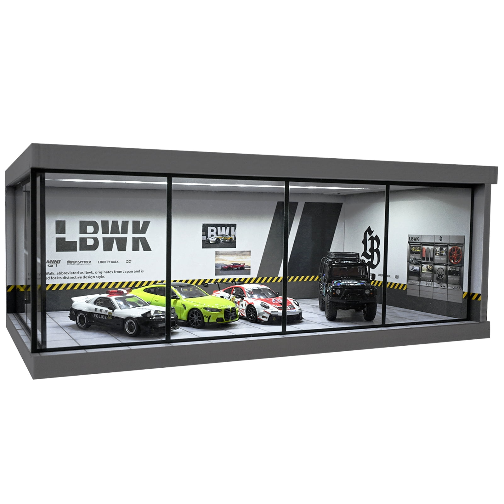 1:43 Scale Diorama Car Garage Model with LED Lighting Car Display Case ...