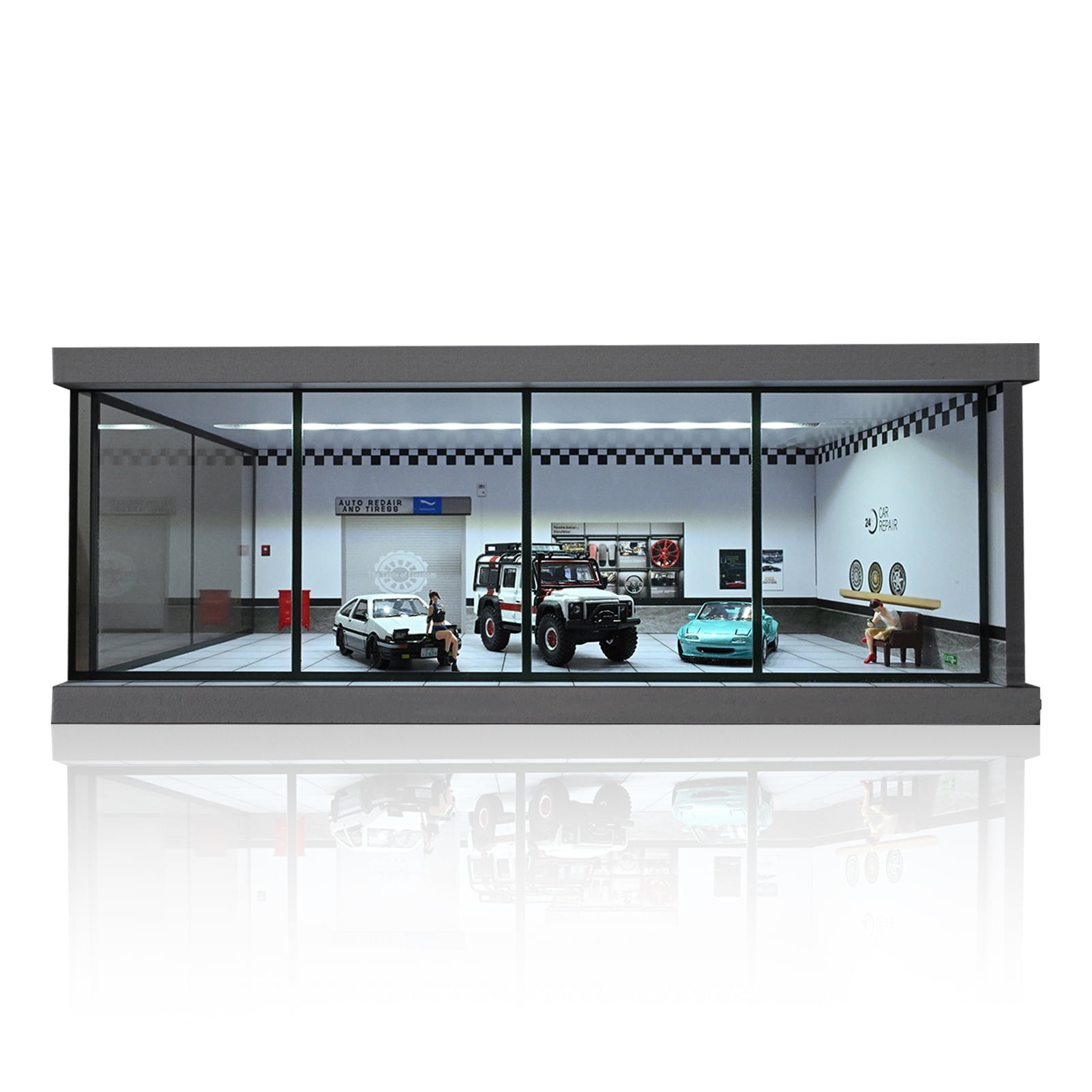 1:43 Scale Diorama Garage Model ,LED Lighting Car Display Case with ...