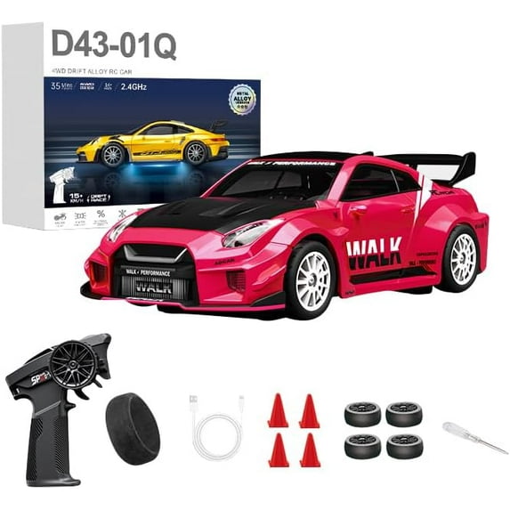 1/43 Scale RC Drift Car, 2.4G Full Proportional 4WD Remote Control Car ...