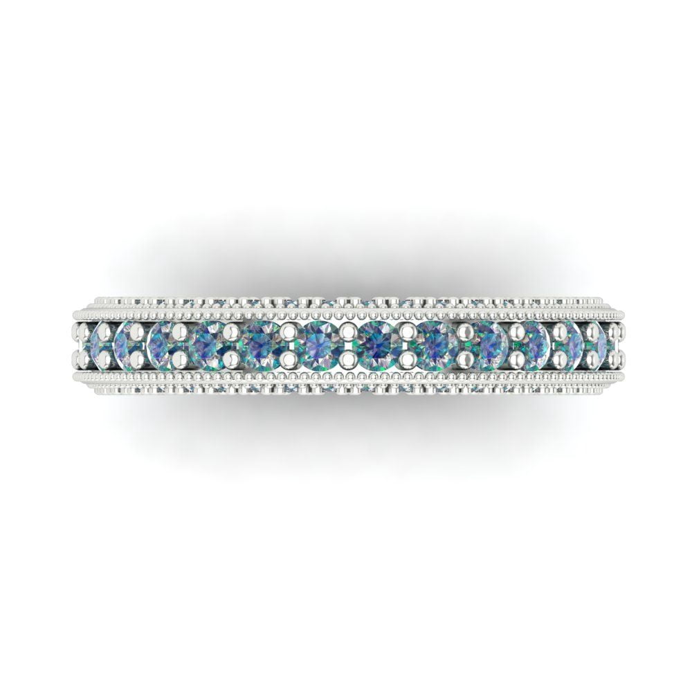 1.44 ctw Wedding Band for Women - 18K White Gold Blue Moissanite ...