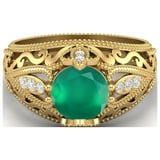 1.45 Ctw Round Green Onyx Antique Filigree Design 925 Sterling Silver ...