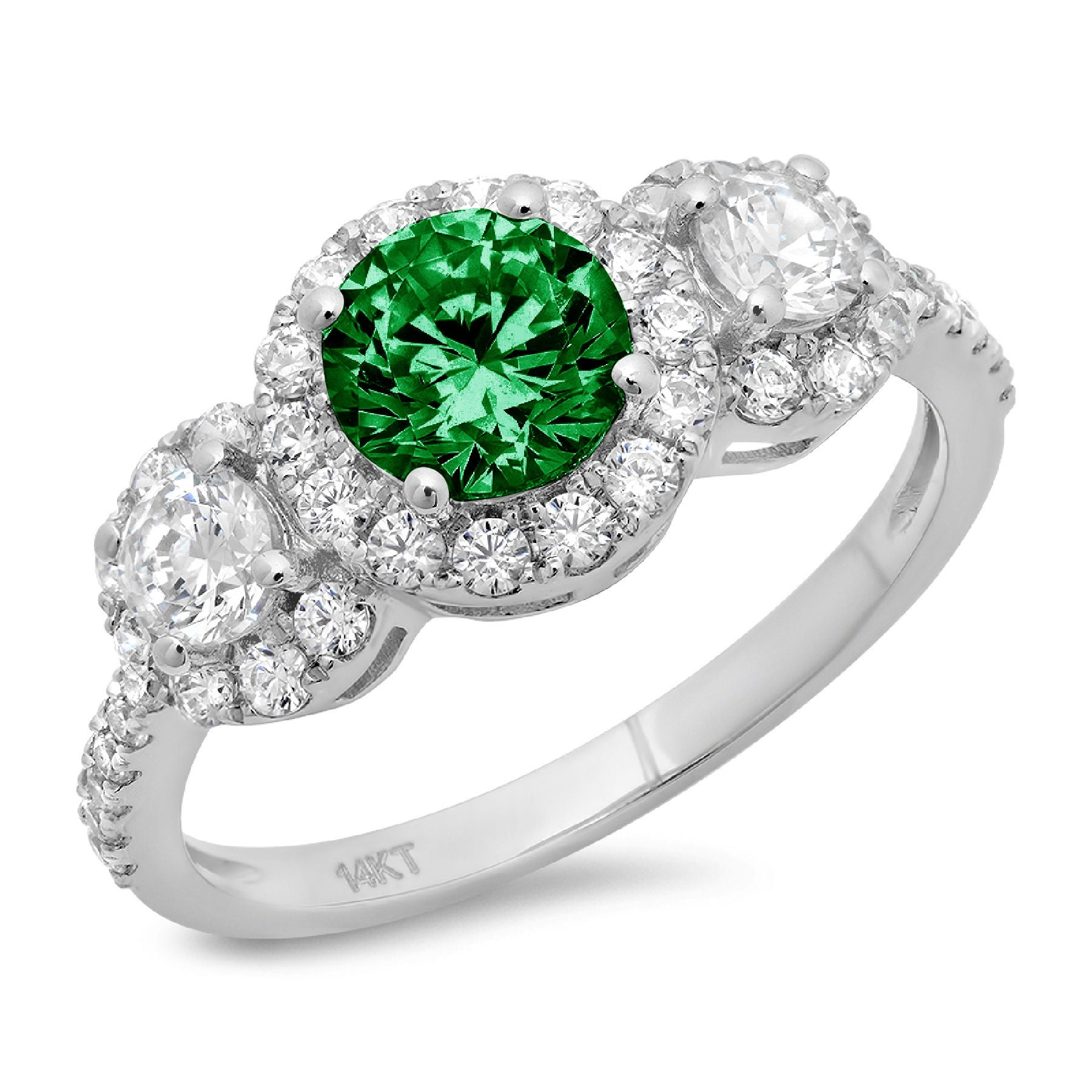 1.79ct Round Brilliant cut - Three- Stone - VVS1 Simulated Emerald - 18k White Gold - Bridal ...