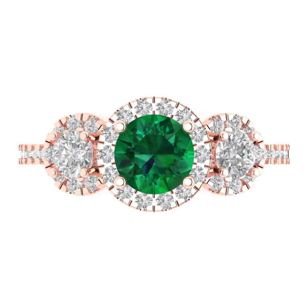 1.46 ct Round Cut Simulated Emerald Three-Stone Engagement Ring for ...