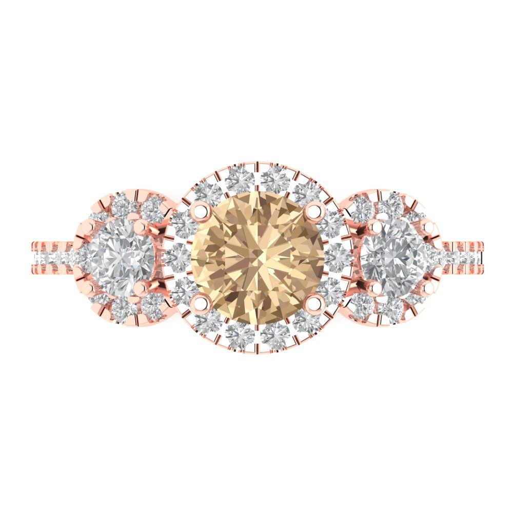 1.46 ct Round Cut Yellow Moissanite 3 Stone 18K Rose Gold Womens ...