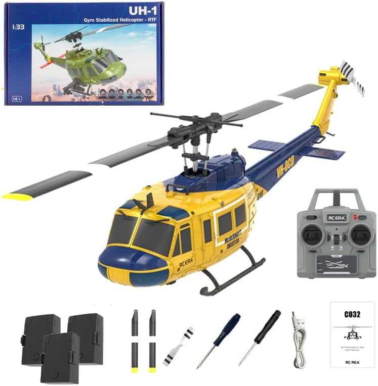 1/48 RC Helicopter for Adults, RC ERA C032 UH-1 Huey 2.4G 6CH Gyro Stabilized Remote Control ...