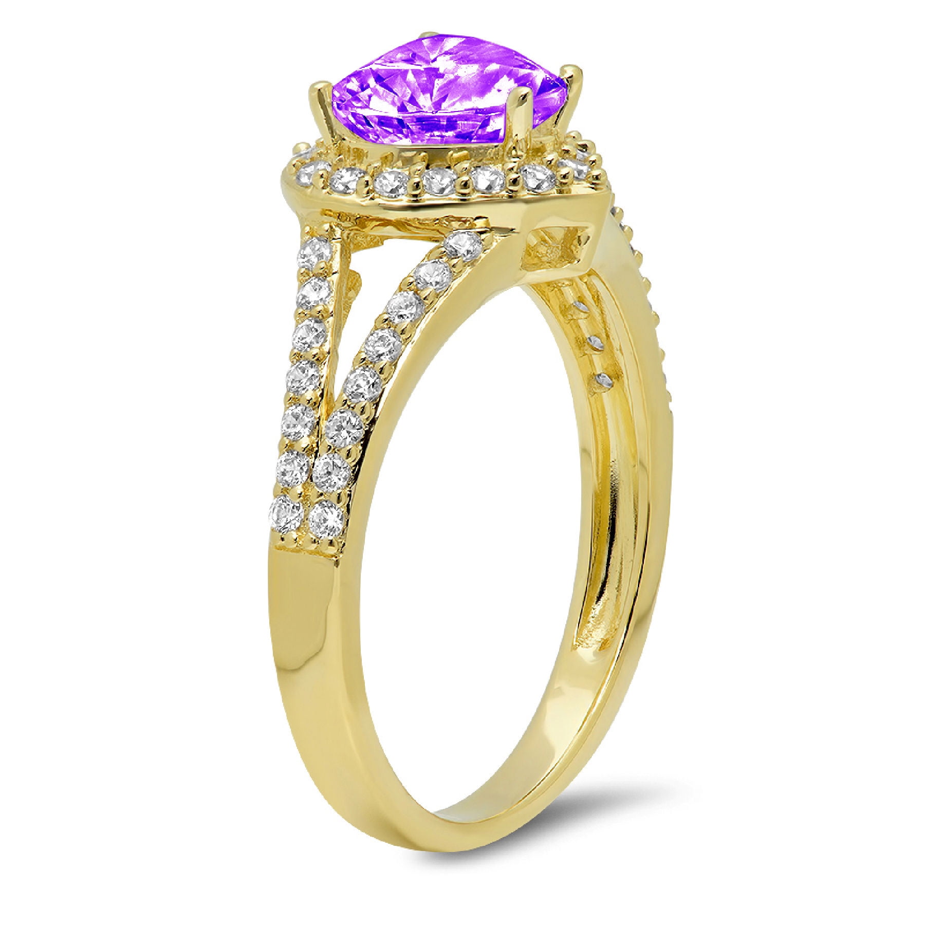 1.49 ct Heart Cut Natural Amethyst Halo Engagement Ring for Women in 18K Yellow Gold - Walmart.com