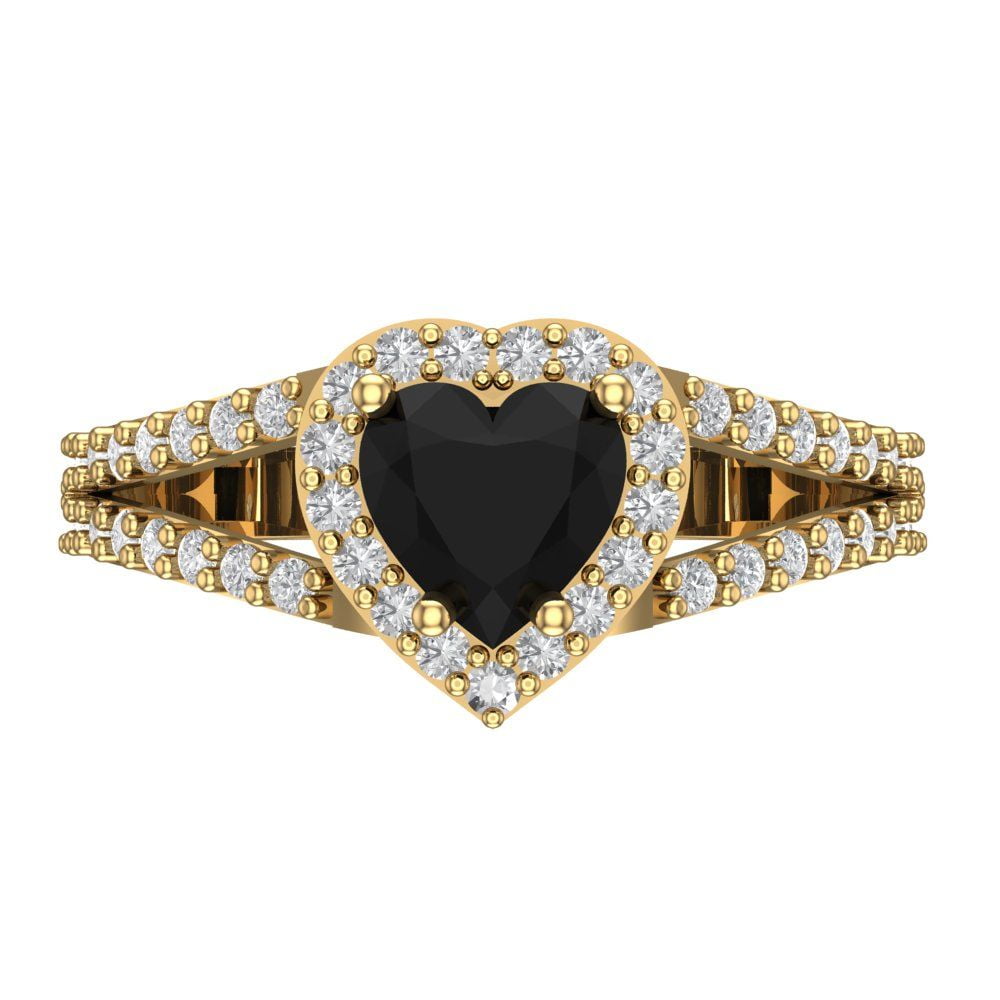 1.49 ct Heart Cut Natural Onyx Halo Engagement Ring for Women in 18K Yellow Gold - Walmart.com