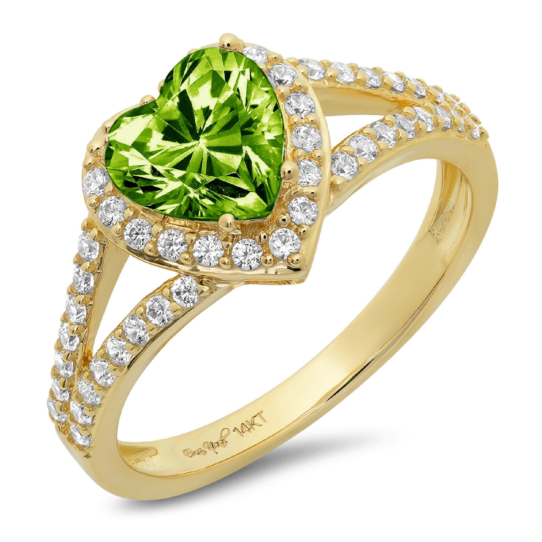 1.49 ct Heart Cut Natural Peridot with Simulated Diamond Halo Accents ...