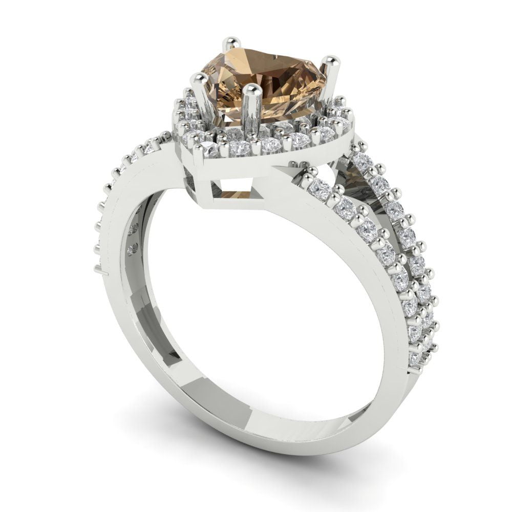 1.49 ct Heart Cut Simulated Champagne Diamond Halo Engagement Ring for Women in 14K White Gold ...