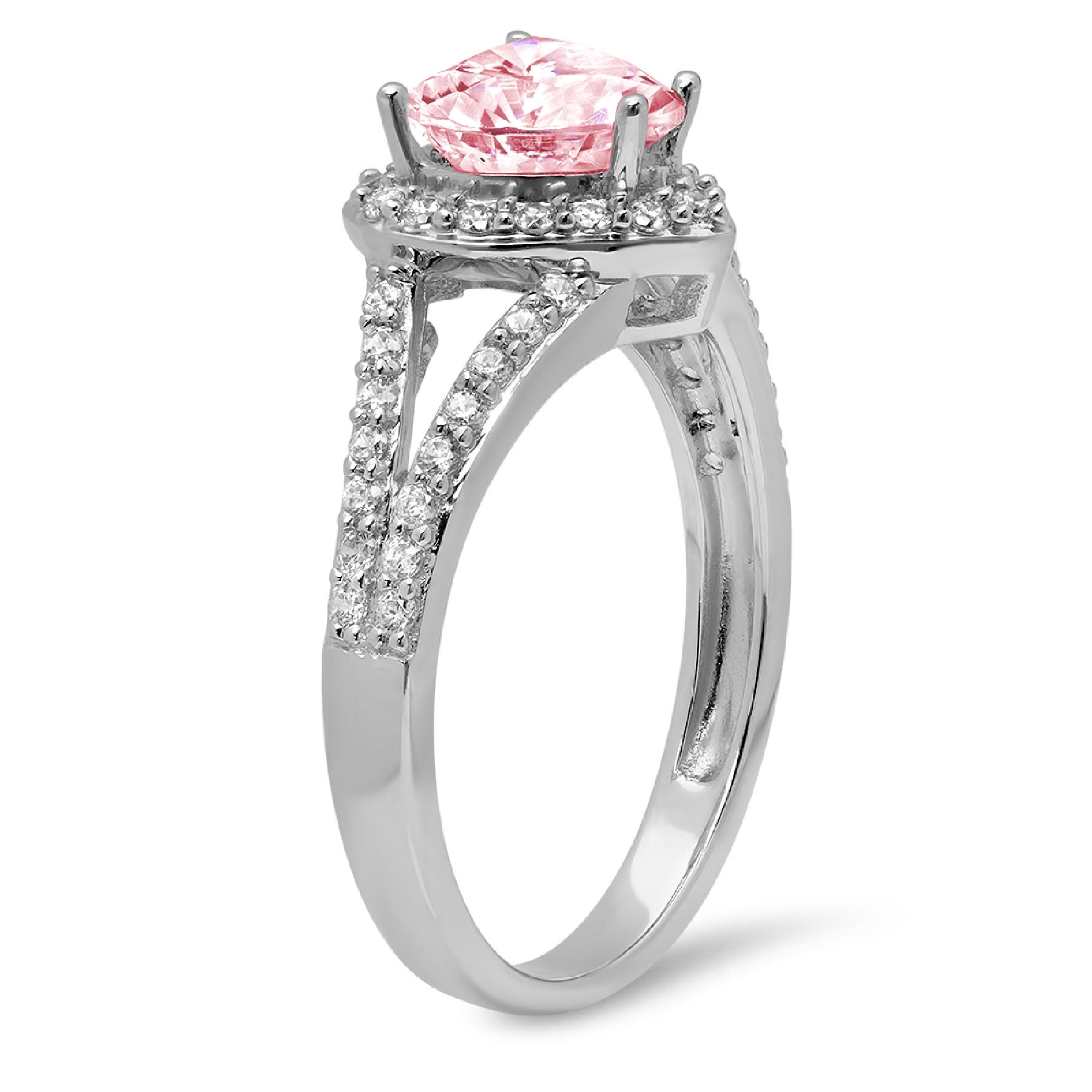 1.49 ct Heart Cut Simulated Pink Diamond Halo Engagement Ring for Women ...