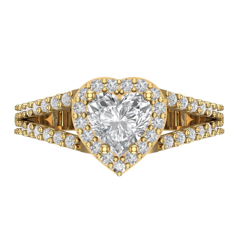 1.49ct Heart cut - Halo - VVS1 Moissanite - 18k Yellow Gold - Bridal Anniversary Engagement Ring ...
