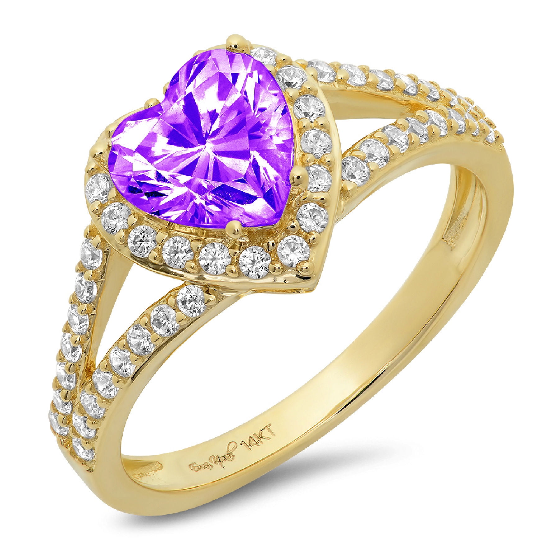 1.49ct Heart cut - Halo - Simulated Amethyst - 18k Yellow Gold - Engagement Ring - Walmart.com