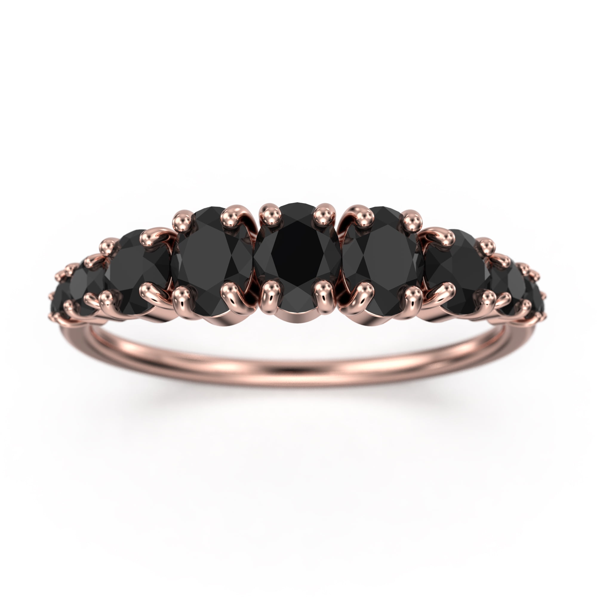 1.49ct Oval and Round Black Diamond Moissanite Perspective Ring 10K Rose GoldWedding Band ...