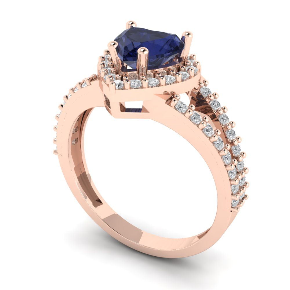 1.49ct heart cut blue sapphire 14k rose gold halo Bridal Wedding Engagement Promise Anniversary ...