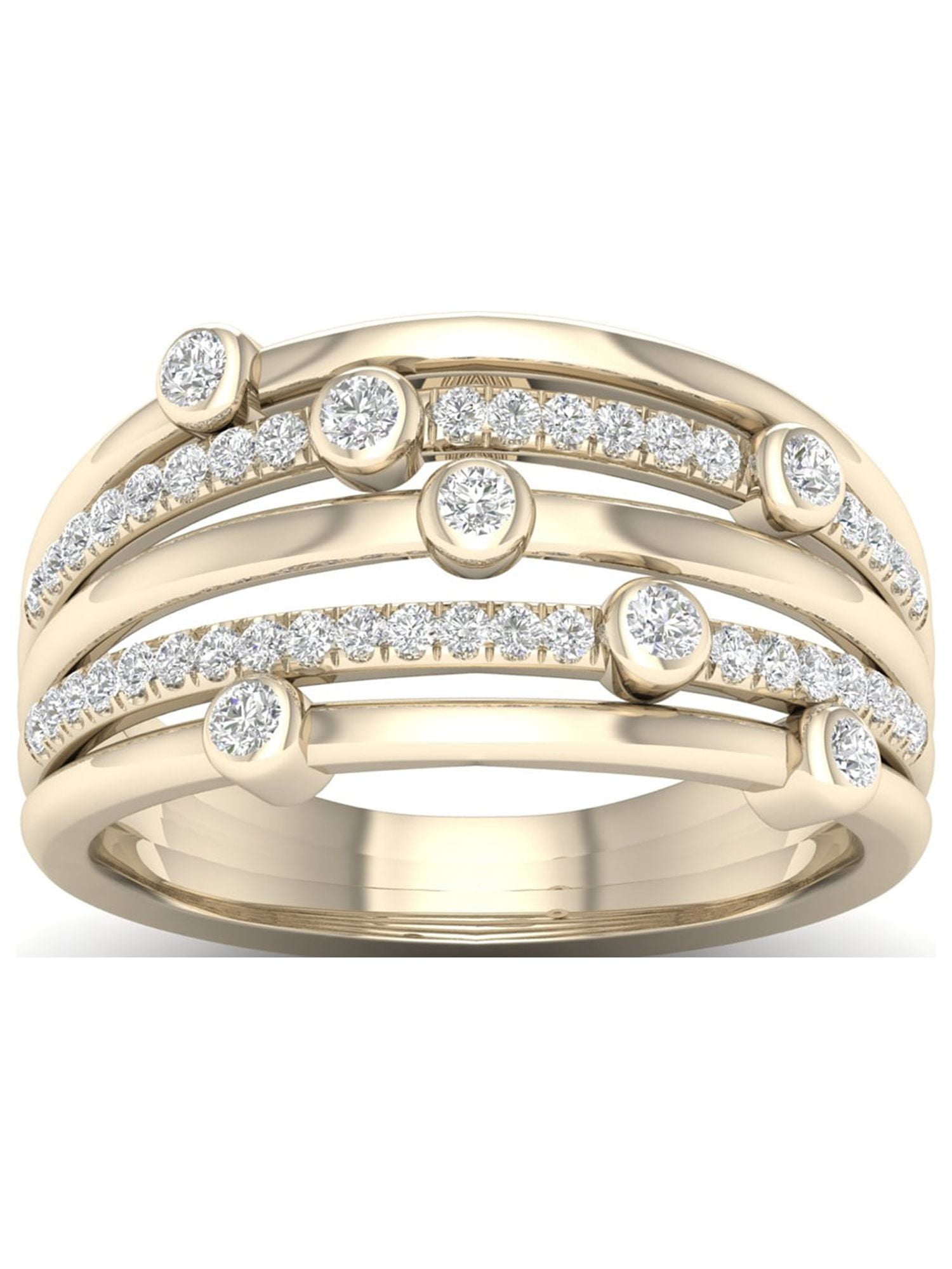 1/4Ct TDW Diamond 10K Yellow Gold 5 Row Diamond Ring (I-J, I2 ...