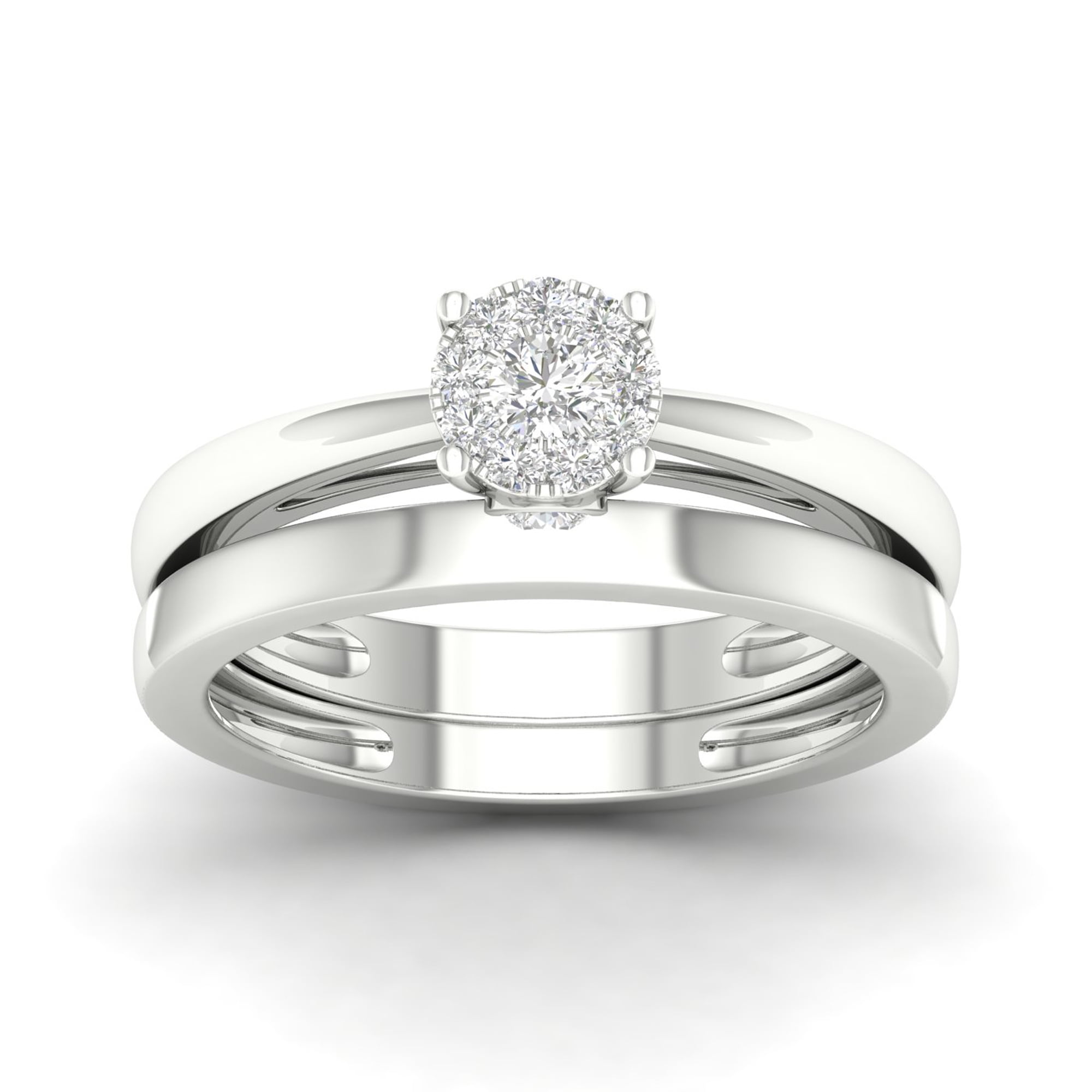 1/4Ct TDW Diamond S925 Sterling Silver Solitaire Style Cluster Bridal Set (I-J, I2) - Walmart.com