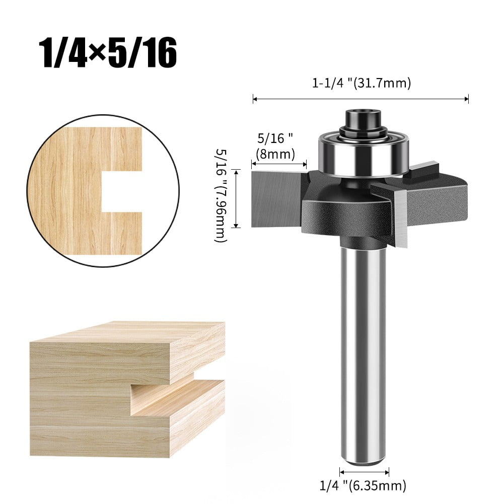 1/4In Shank T-Slot Router Bit T Type Slotting Cutter with Bearing ...